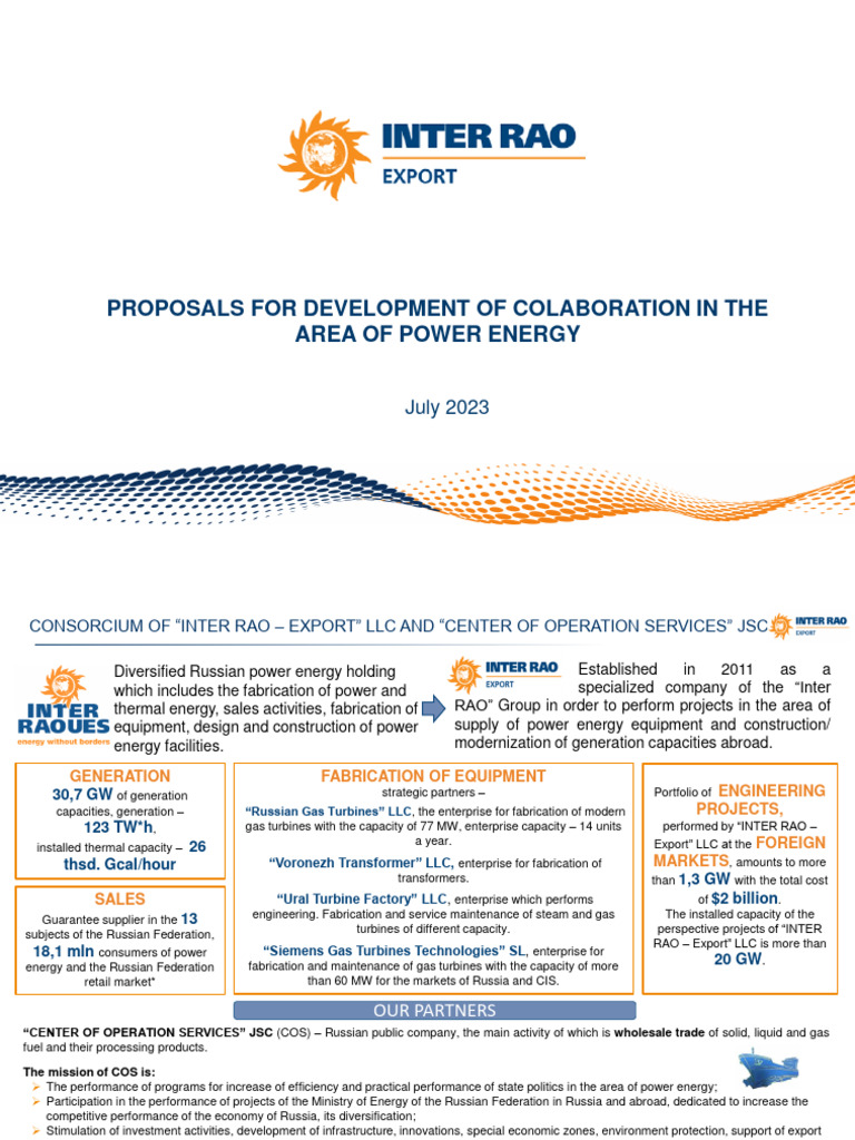INTER RAO - Export - Development of Cooperation | PDF | Power Station ...