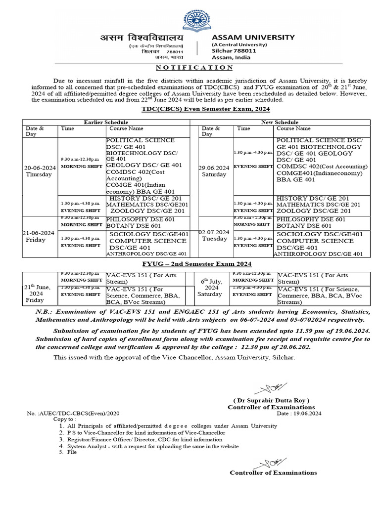 TDC - FYUG - Exam - Rescheduled For 20th & 21st June24 | PDF | Science