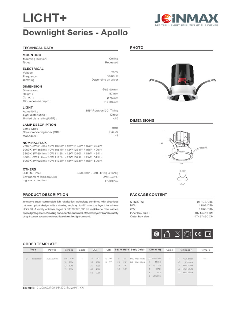 Downlight Specs for Designers | PDF | Manufactured Goods | Electric Power