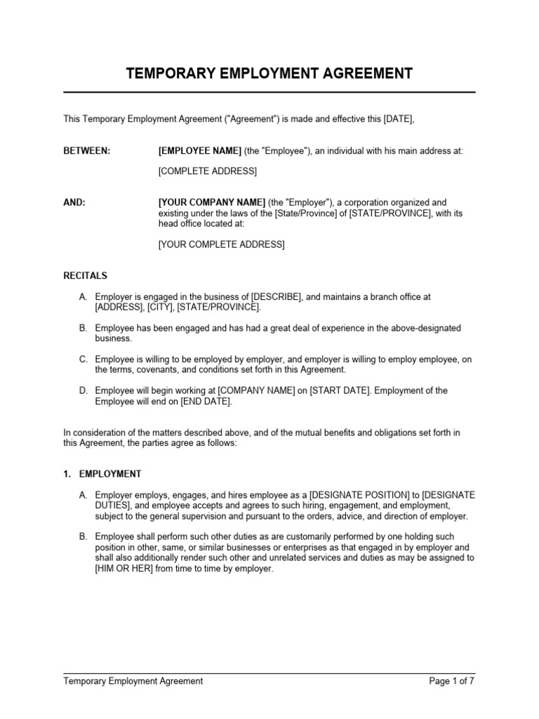 Temporary Employment Contract D12734 | PDF | Employment | Breach Of ...
