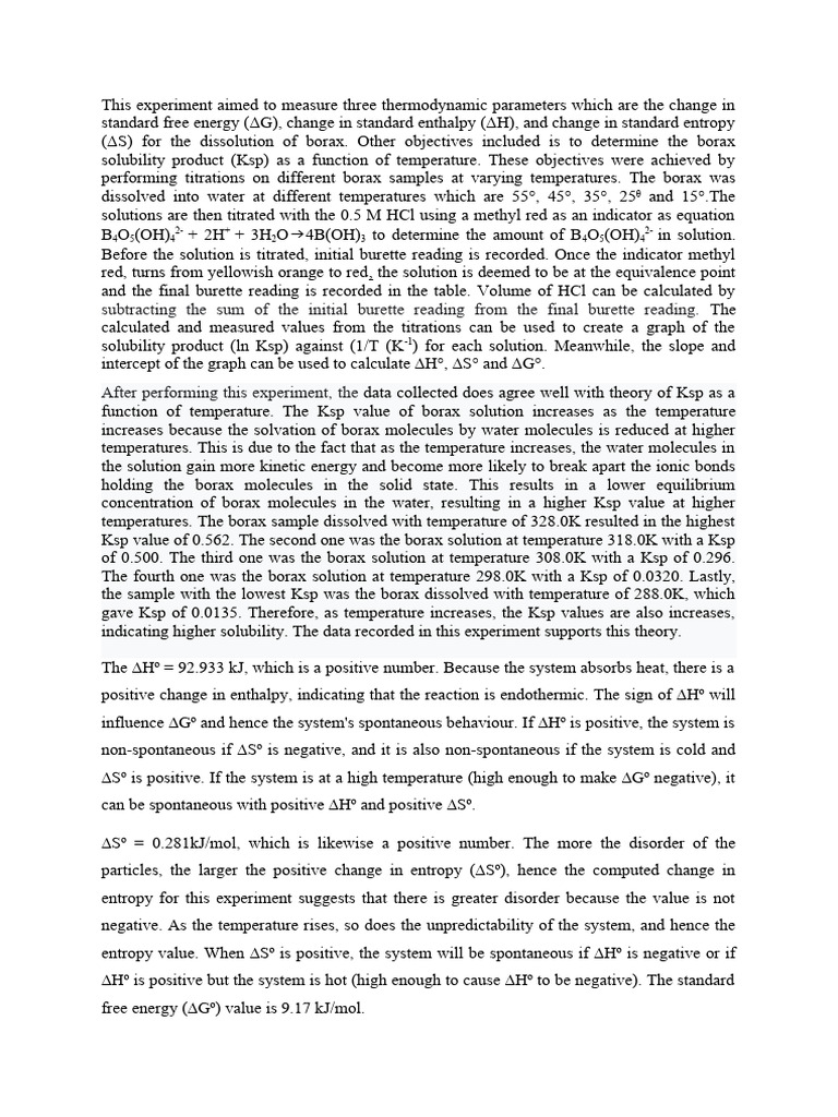 Discussion Exp1 Kimia | PDF | Temperature | Solubility