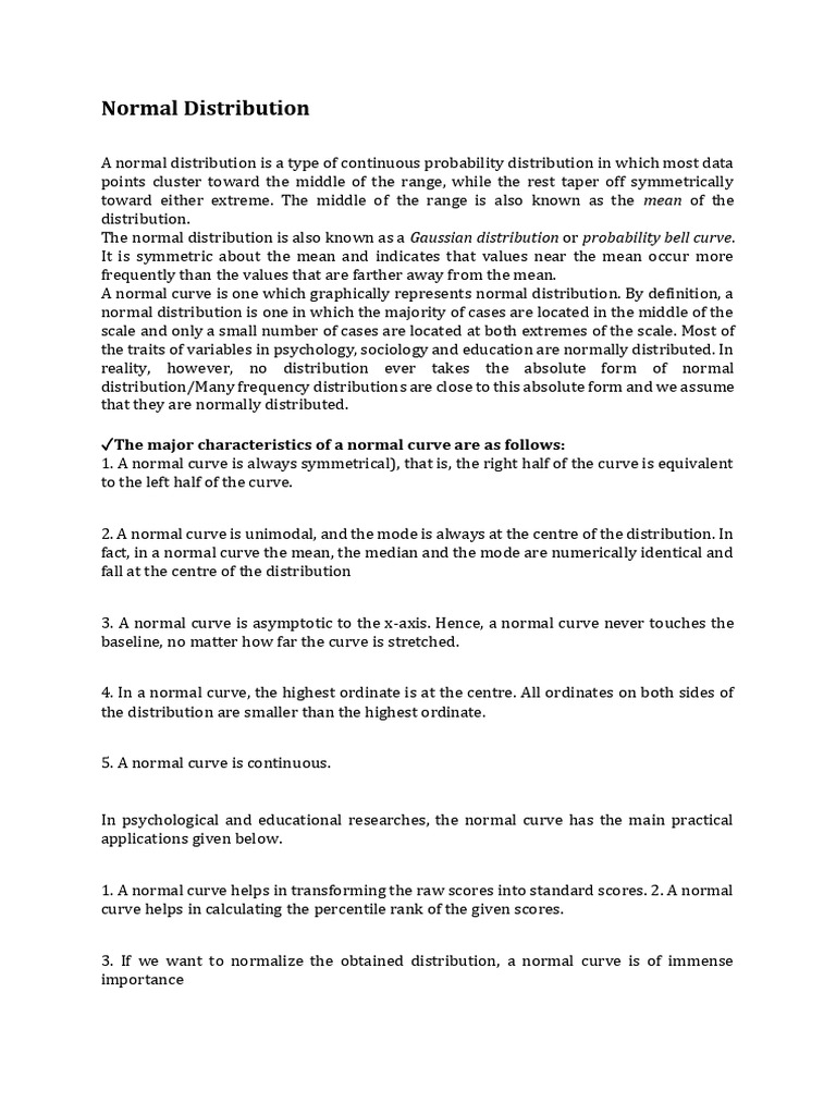 Normal Distribution | PDF | Normal Distribution | Statistical Theory Normal Distribution | PDF | Normal Distribution | Statistical Theory