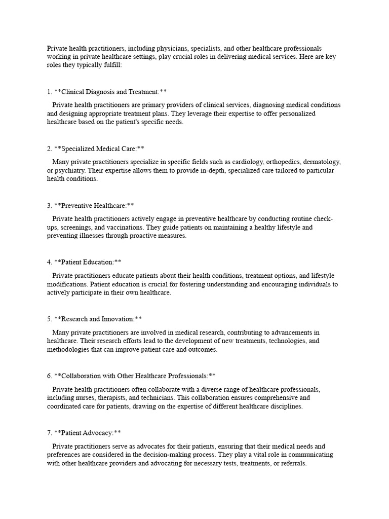 Roles of Private Health Practitioners | PDF | Health Care | Health ...
