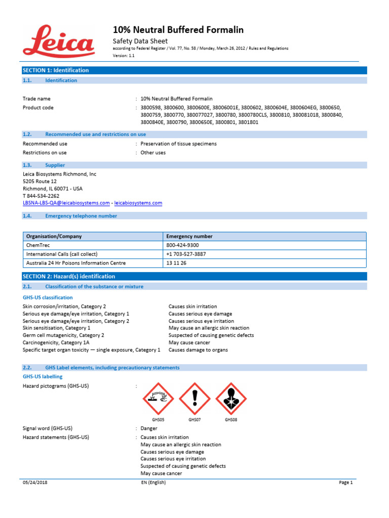 10 Neutral Buffered Formalin EN | PDF | Toxicity | Occupational Safety ...