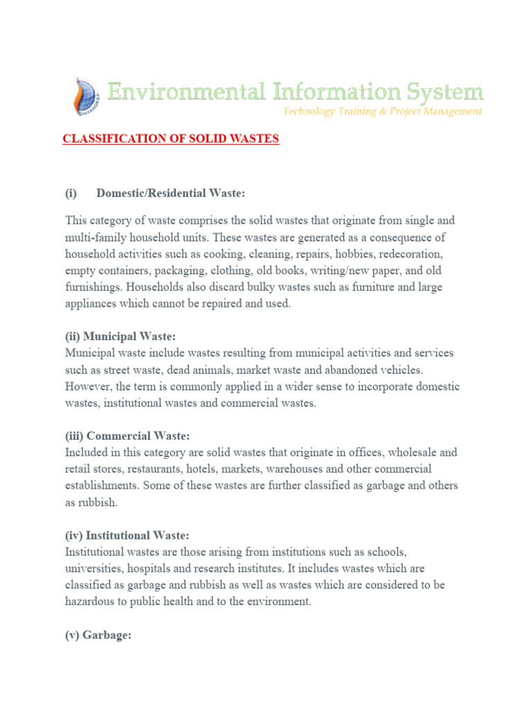 Classification of Solid Wastes | PDF | Waste Management | Waste