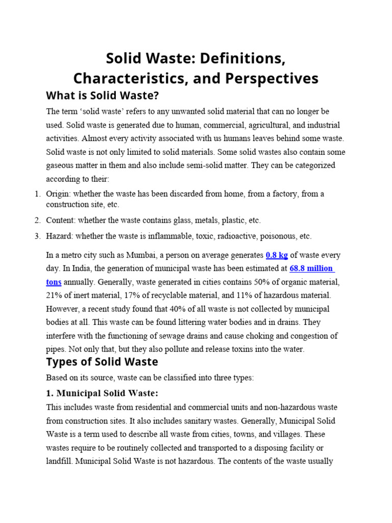 Solid Wastes Notes | PDF | Waste | Waste Management
