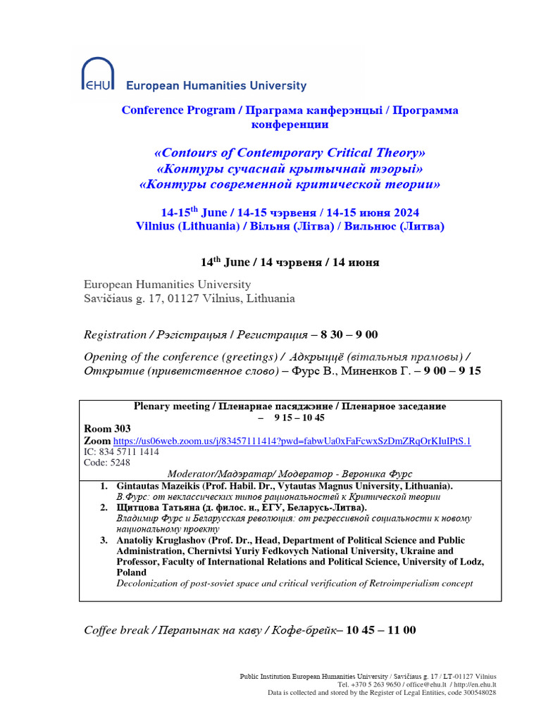 Conference Program - Contours of Contemporary Critical Theory - Final | PDF