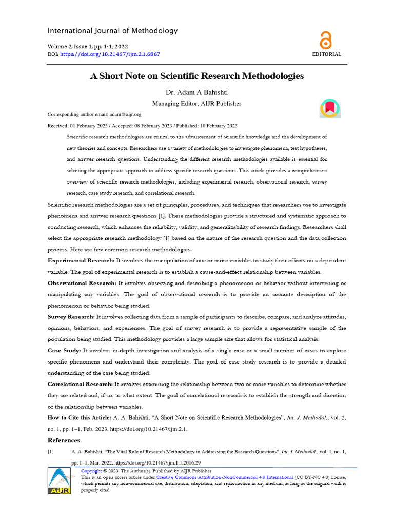 A Short Note on Scientific Research Methodologies | PDF | Methodology | Experiment
