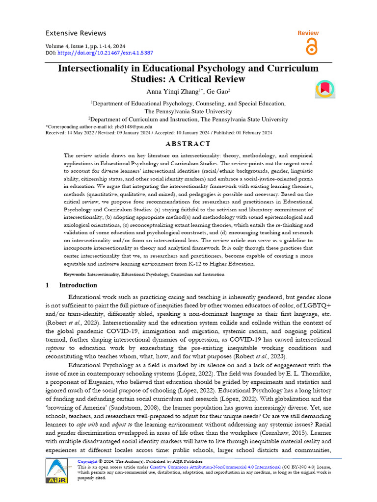 Intersectionality in Educational Psychology and Curriculum Studies ...