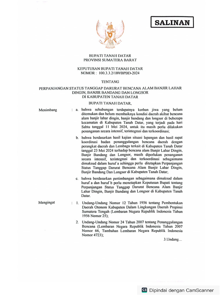 SK Perpanjangan Tanggap Darurat | PDF
