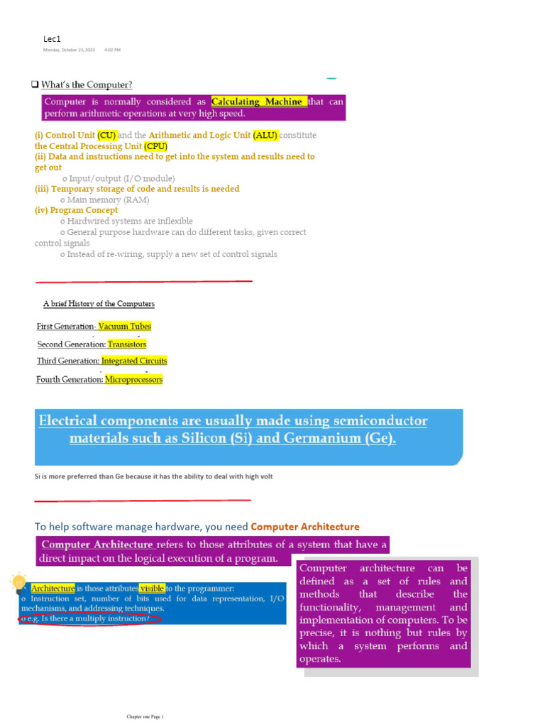 Summary of Lec1 | PDF | Central Processing Unit | Computer Data Storage