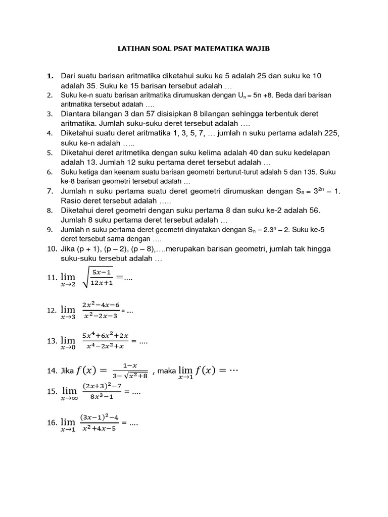 Latihan Soal Psat Matematika Wajib | PDF