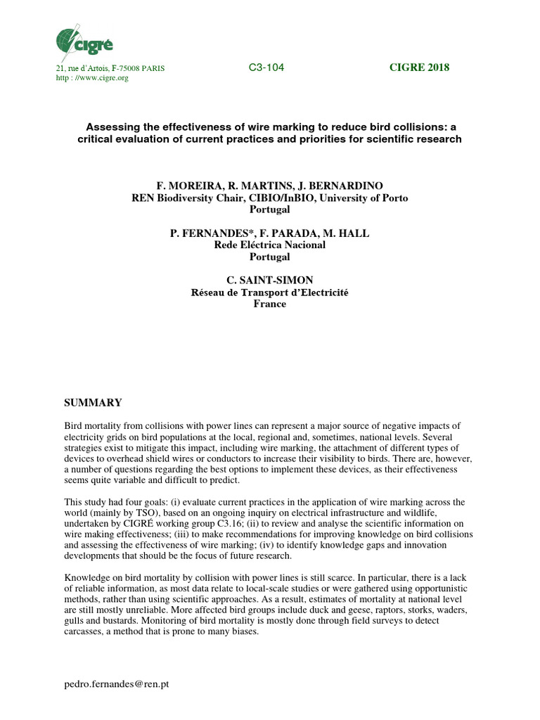 Assessing The Effectiveness of Wire Marking To Reduce Bird Collisions ...
