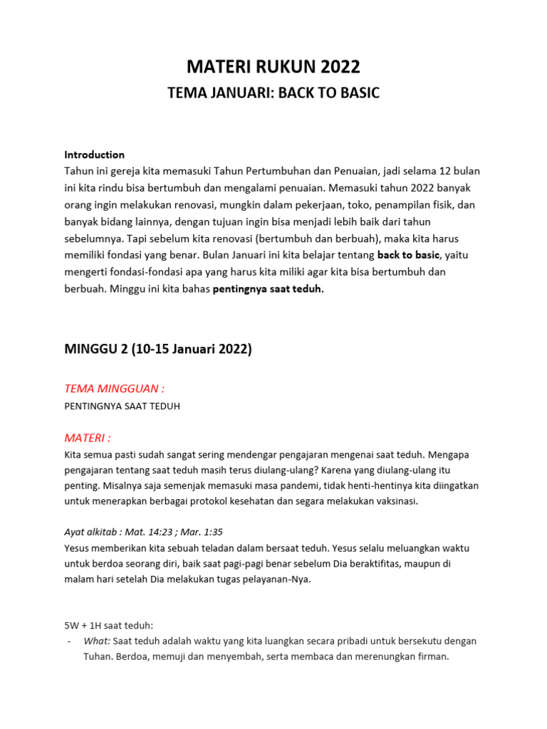 Materi Rukun Januari 2022 - BACK TO BASIC | PDF