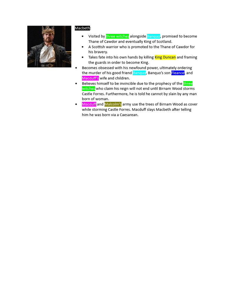 Macbeth Character Overview and Themes | PDF | Macbeth | Shakespearean ...