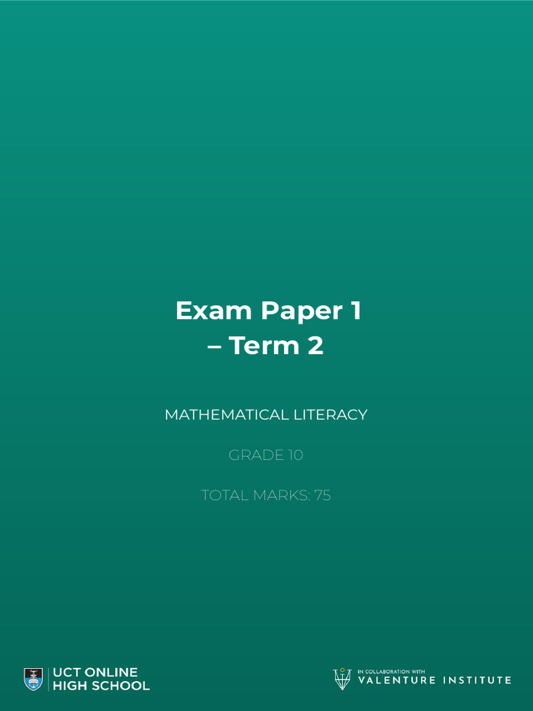 G10 - Mathematical Literacy - Term 2 - Exam - Question Paper 1 | PDF | Plagiarism | Value Added Tax