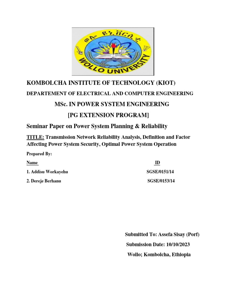 Transmission Network Reliability Analysis | PDF | Reliability Engineering | Electric Power ...