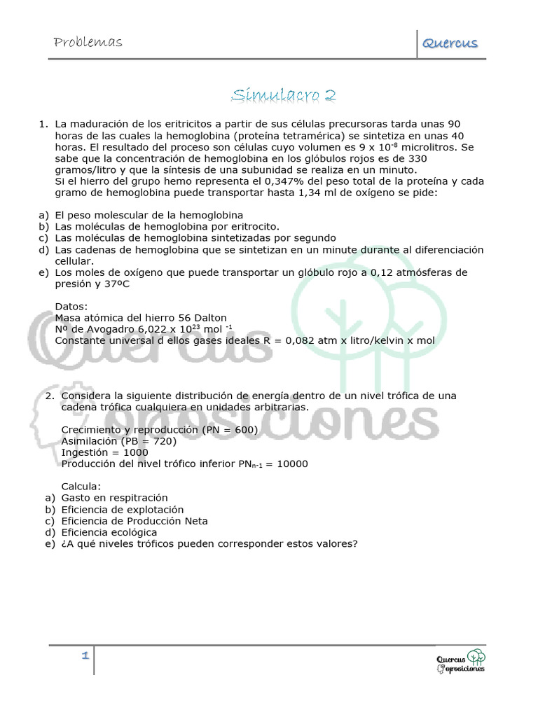 Simulacro 2 2021 | PDF | Glóbulo rojo | Mole (Unidad)