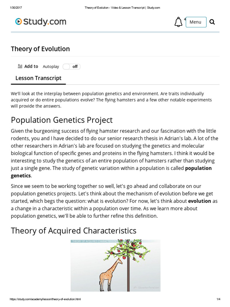 Theory of Evolution - Video & Lesson Transcript - Study | PDF ...