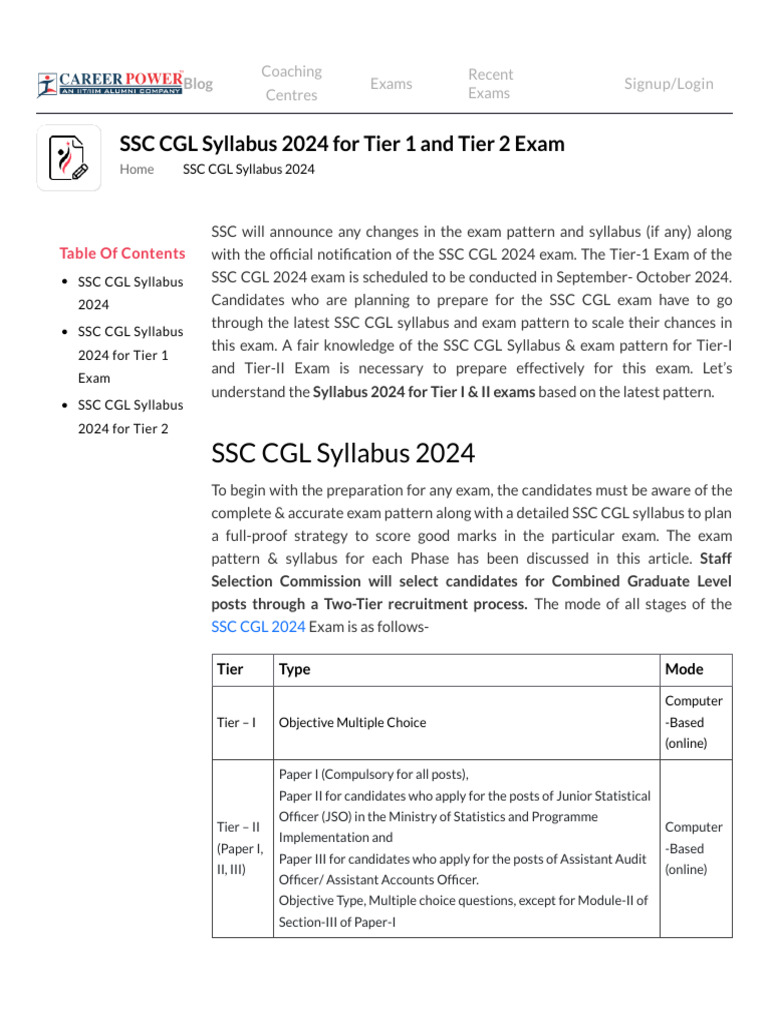 SSC CGL Syllabus 2024 For Tier 1 and Tier 2 Exam | Download Free PDF ...
