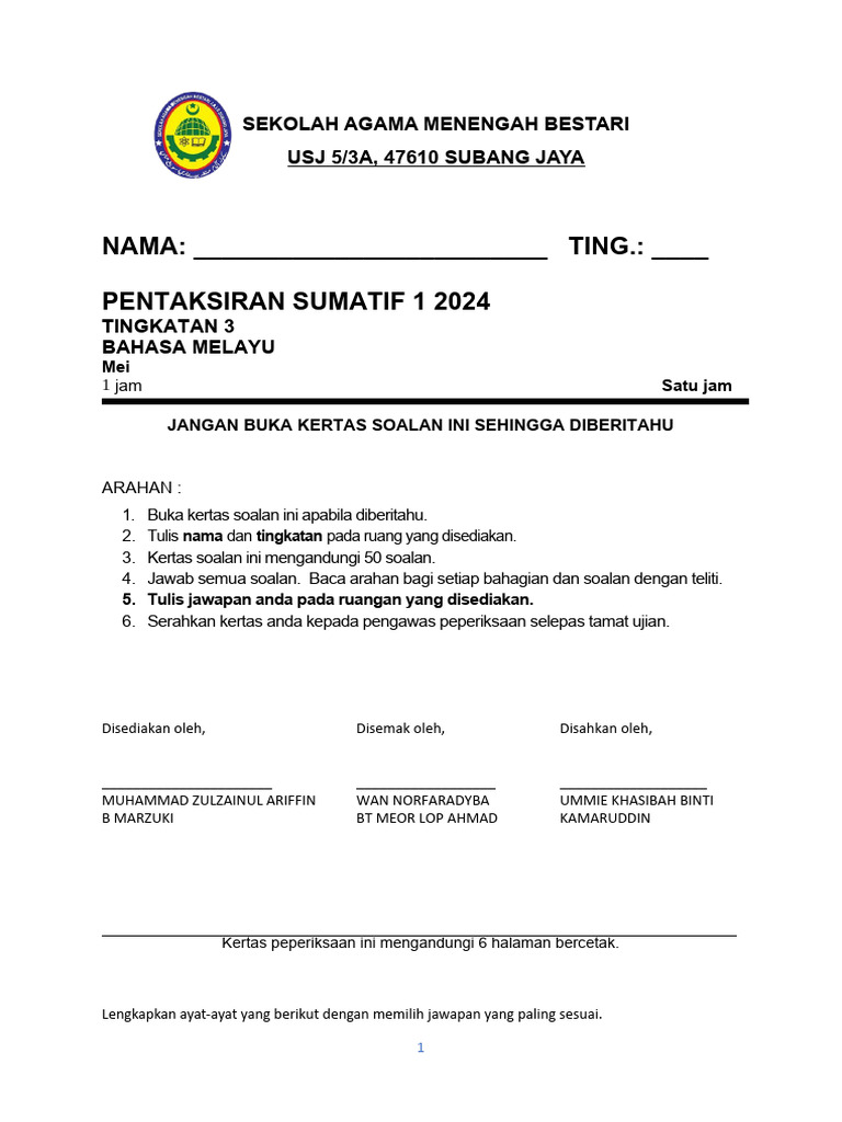 Sumatif 1 BM T3 2024 | PDF