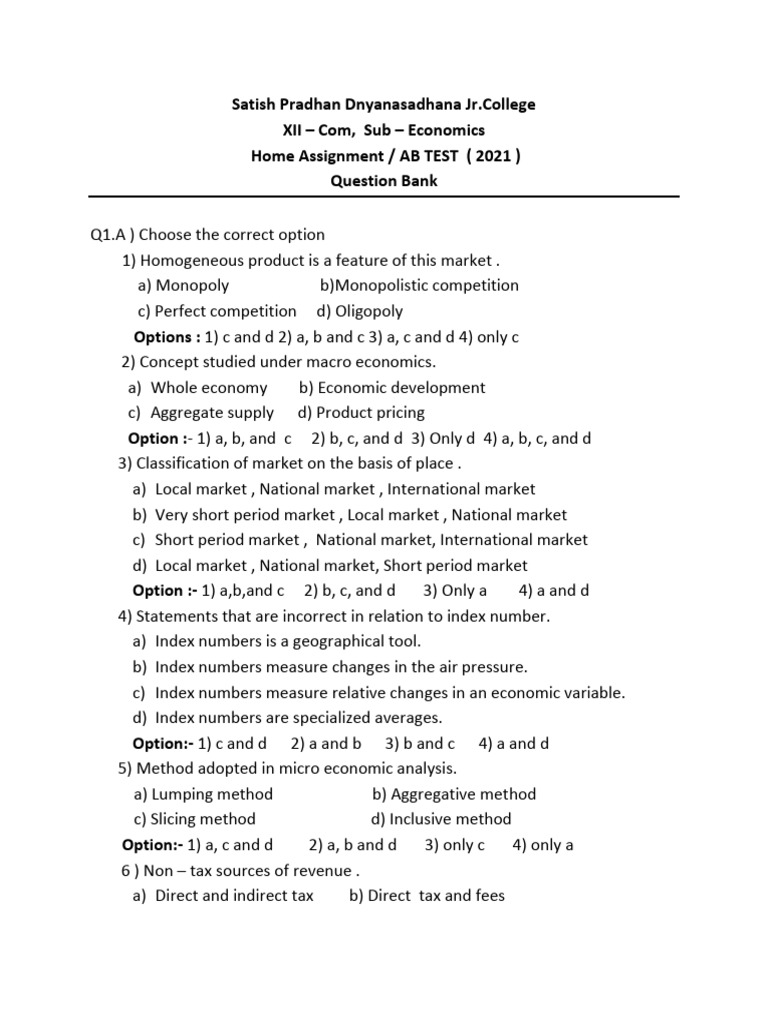 XII Com Economics Question Bank (AB Test) 2021 | PDF | Elasticity ... XII Com Economics Question Bank (AB Test) 2021 | PDF | Elasticity ...