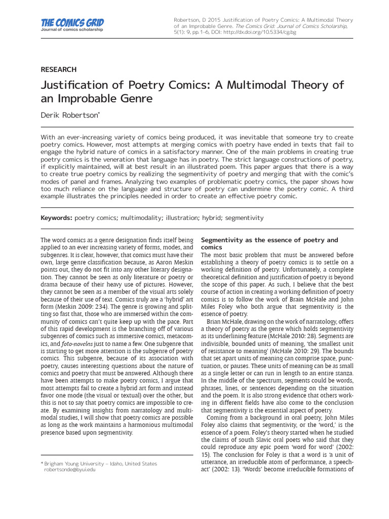 Justification of Poetry Comics A Multimodal Theory of An Improbable ...