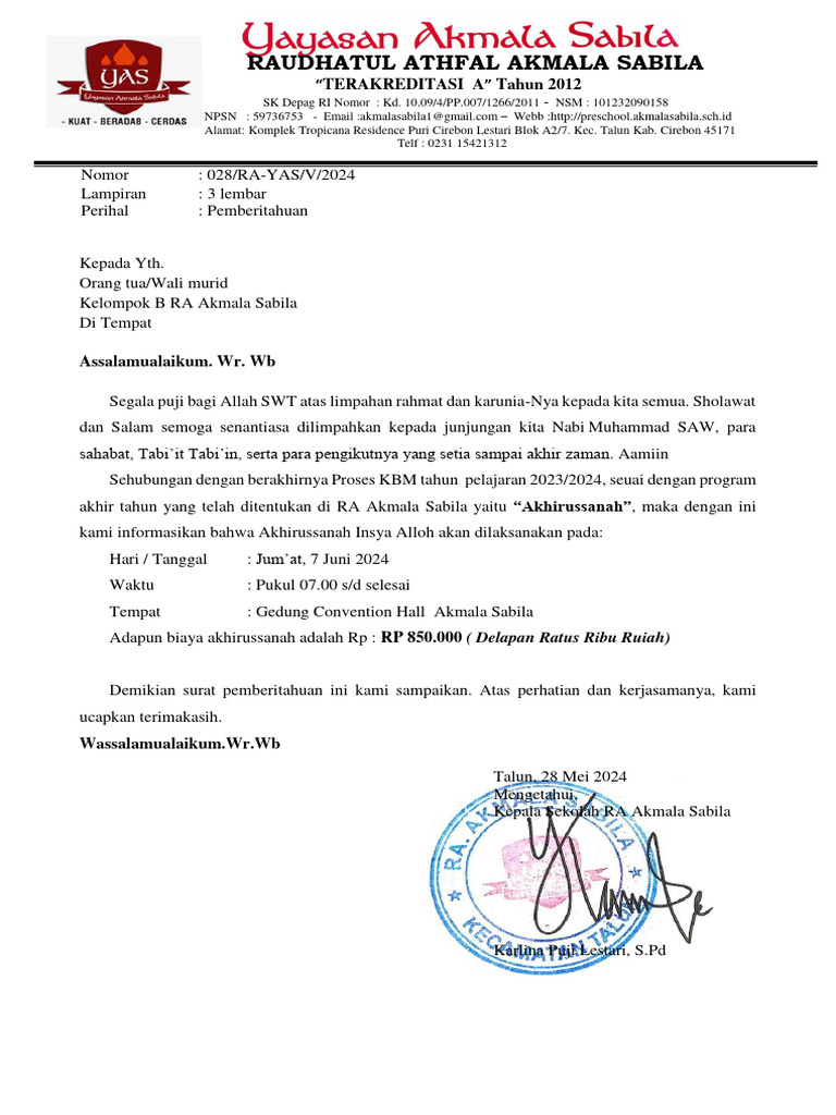 Surat Pemberitahuan Wisuda 2024 | PDF