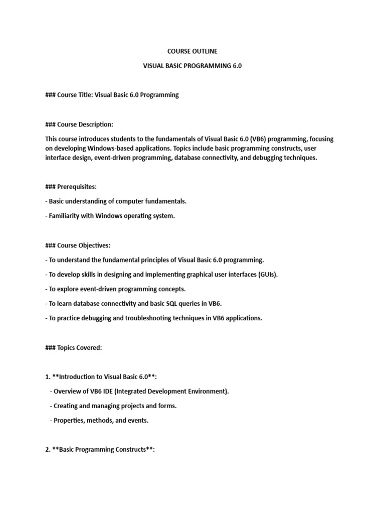 Course Syllabus Visual Basic 6 | PDF | Computer Programming | Databases