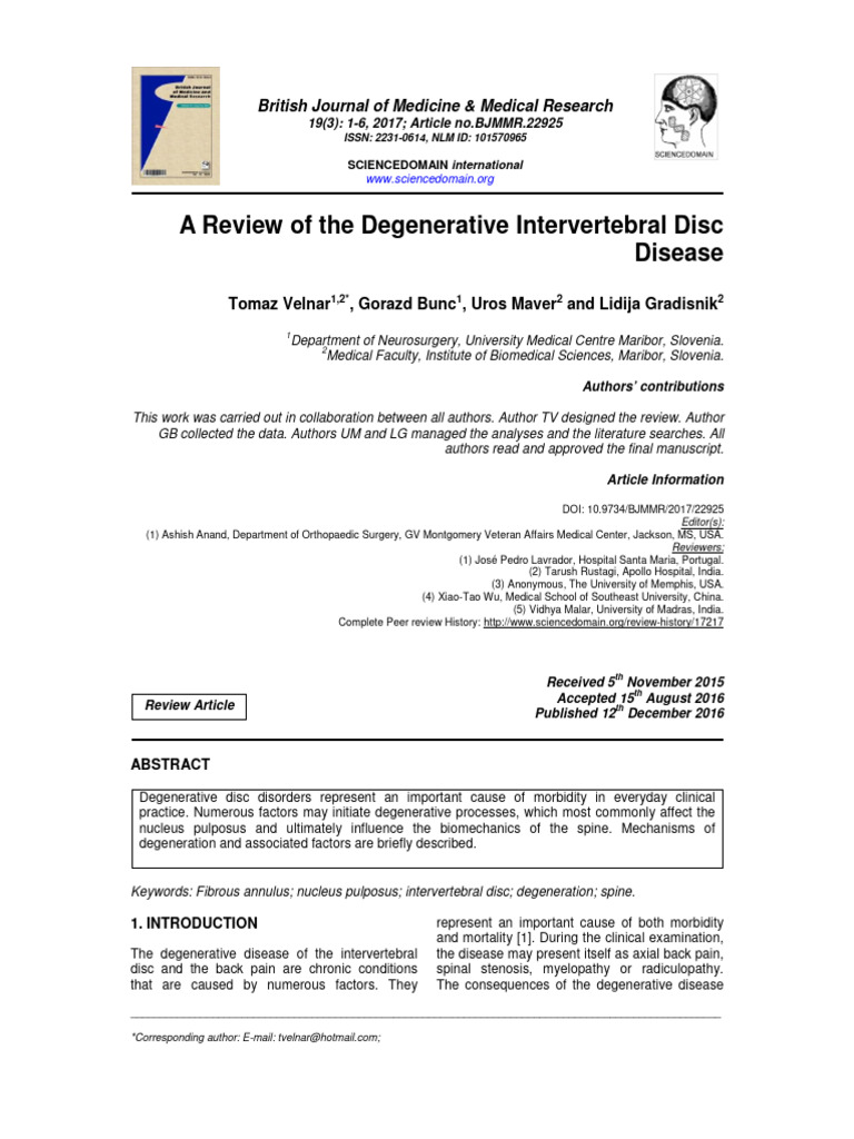 A Review of the Degenerative Intervertebral Disc Disease | PDF | Back ...
