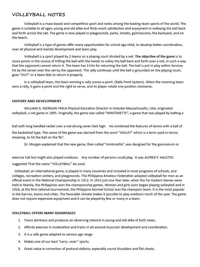 VOLLEYBALL-NOTES | PDF | Volleyball