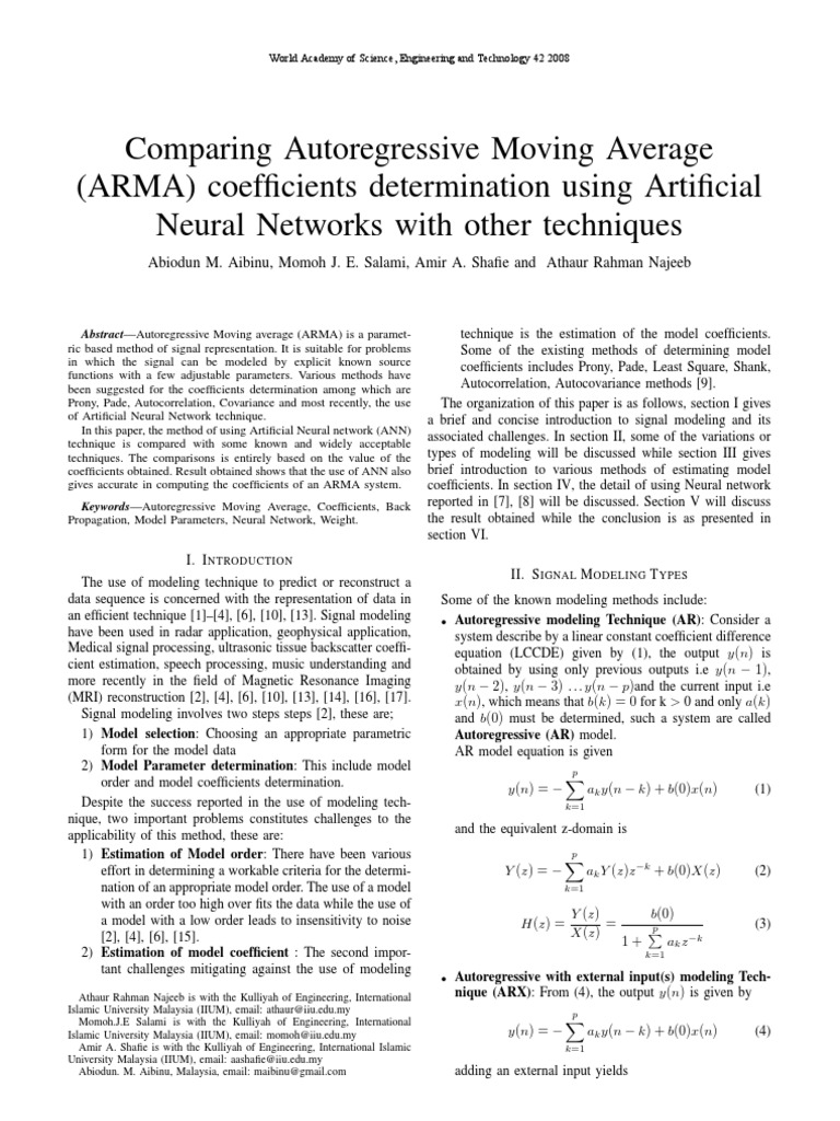 Comparing Autoregressive Moving Average (ARMA) Coefficients ...