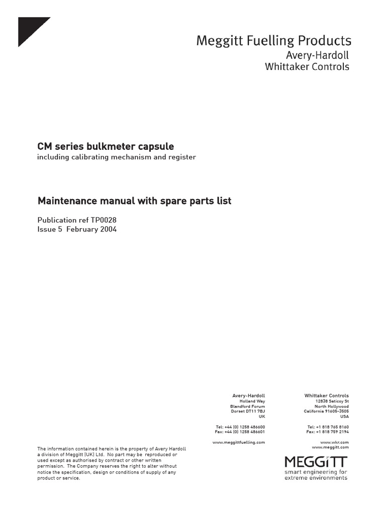 CM Series Bulkmeter Capsule. Maintenance Manual With Spare Parts List. Including Calibrating ...