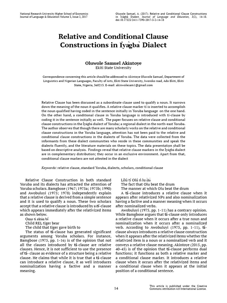 Relative and Conditional Clause Constructions in I | PDF | Clause | Linguistics