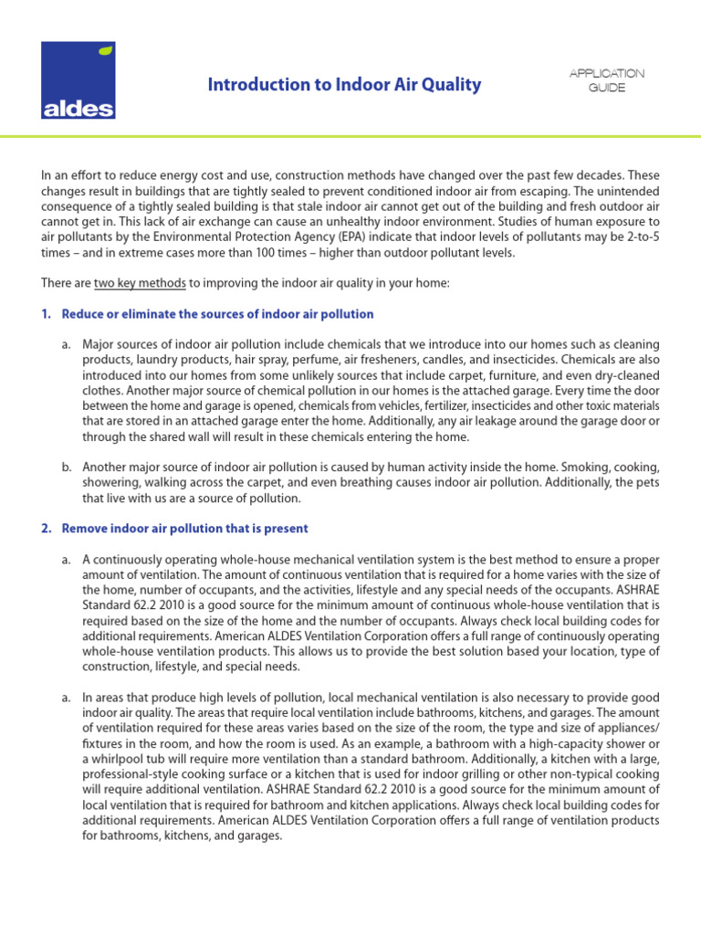 Aldes - Intro - To - IAQ VVV Imp | PDF | Ventilation (Architecture) | Air Pollution
