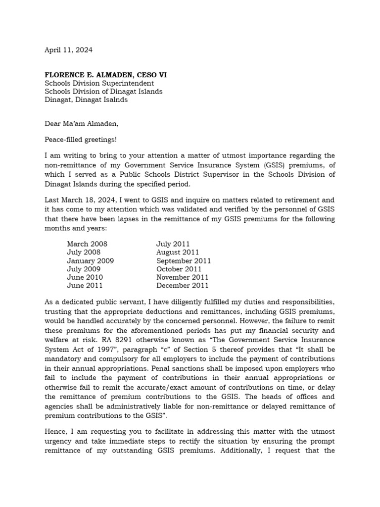 Demand Letter GSIS | PDF | Insurance