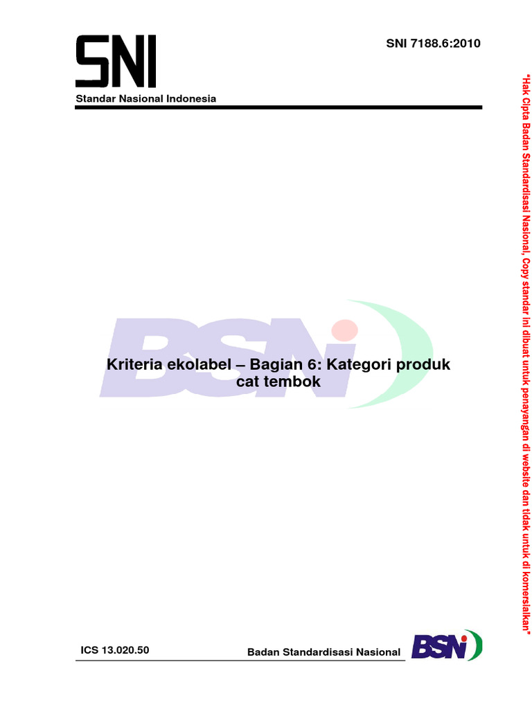 Kriteria Ekolabel Cat Tembok SNI 7188.6:2010 | PDF