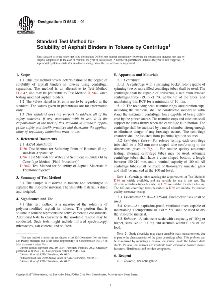 Astm D5546 (2001) | PDF | Solubility | Centrifuge