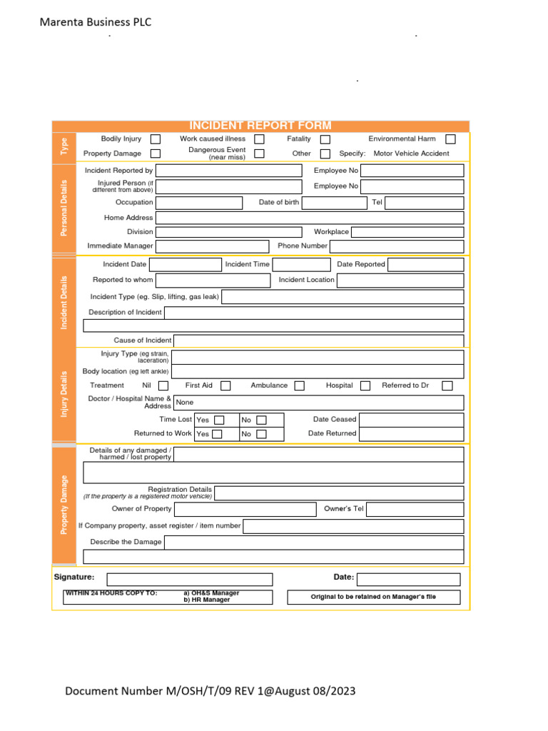 M-OSH-009-Incident Report Form | Download Free PDF | Occupational ...