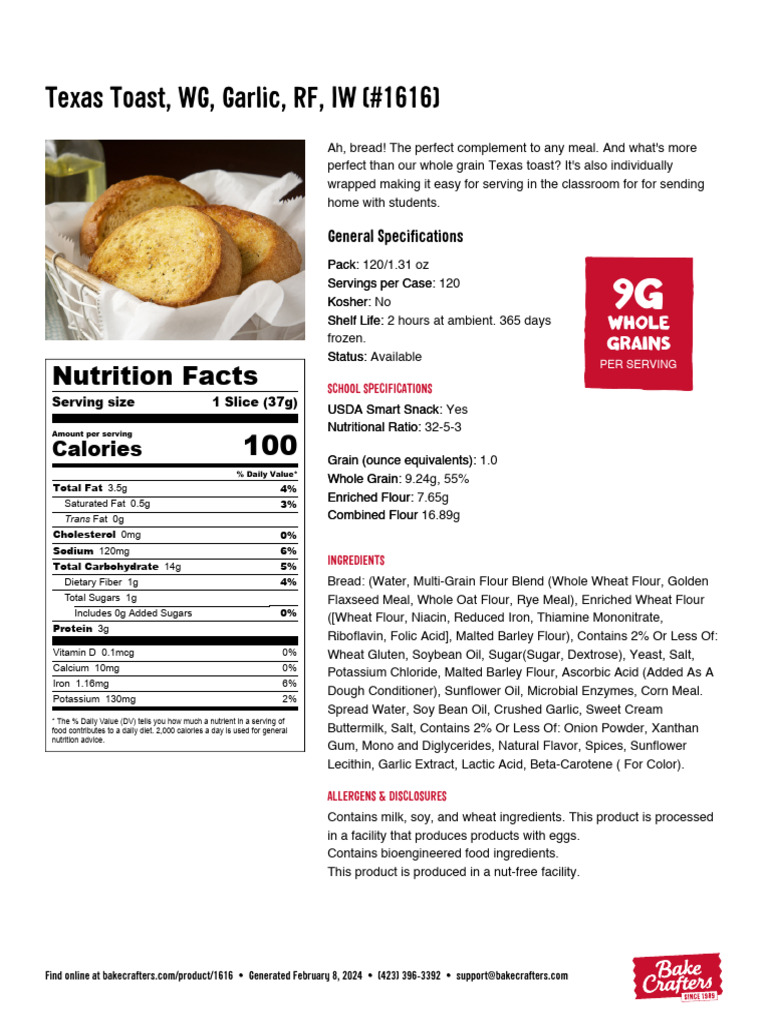 Whole Grain Garlic Texas Toast | PDF | Flour | Whole Grain