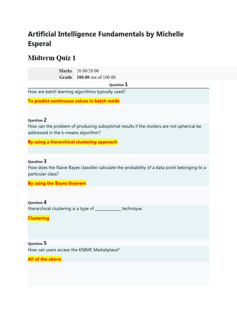 Artificial Intelligence Fundamentals Midterm Q1 | PDF | Cluster Analysis | Least Squares