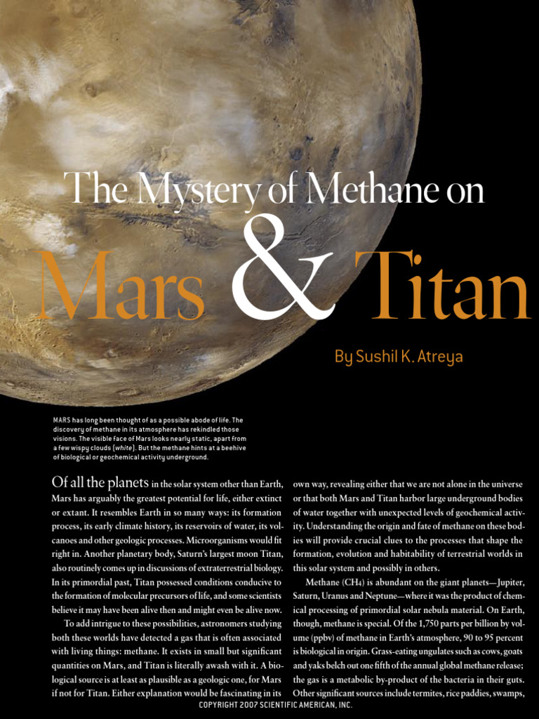 The Mystery of Methane On Mars and Titan | PDF | Mars | Methane
