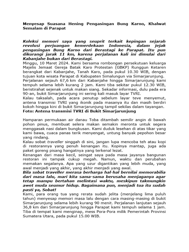 Jejak Pengasingan Bung Karno di Parapat | PDF | Sejarah