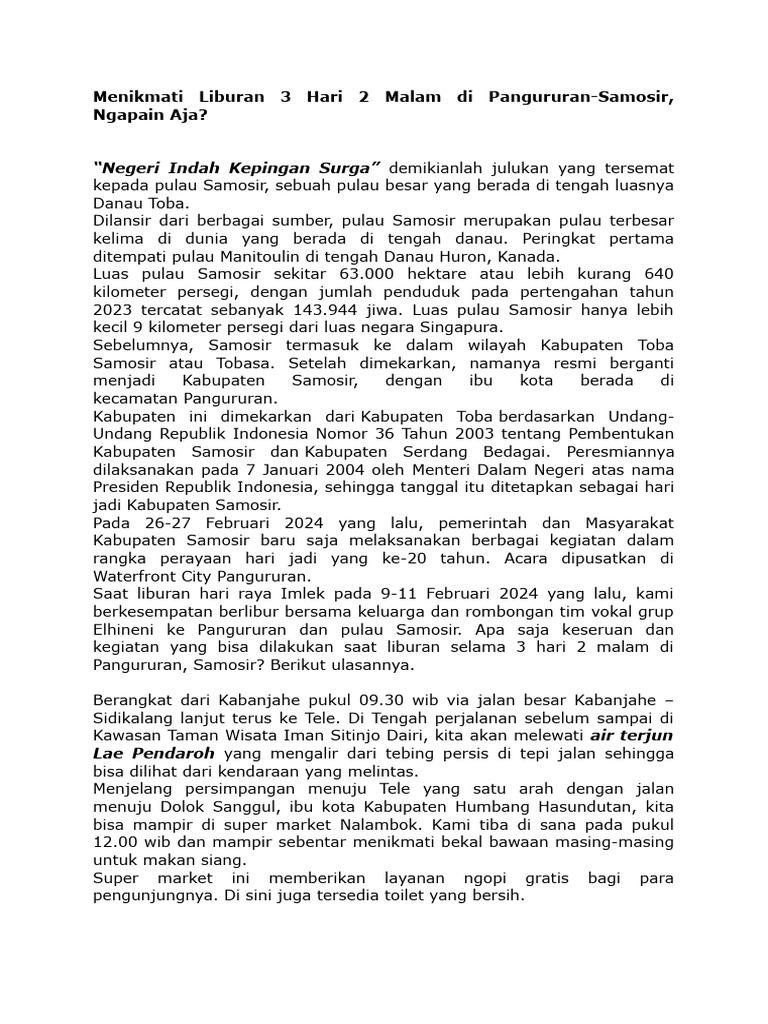 Liburan Seru di Samosir | PDF