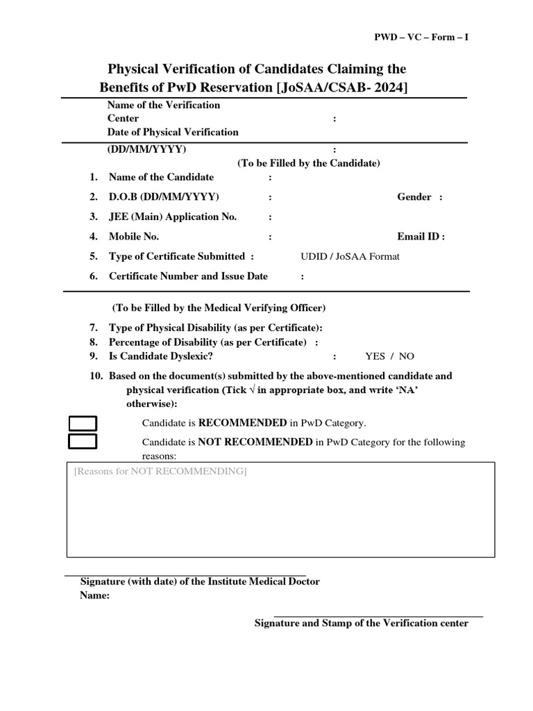 Physical Verification of Candidates Claiming The Benefits of PWD ...