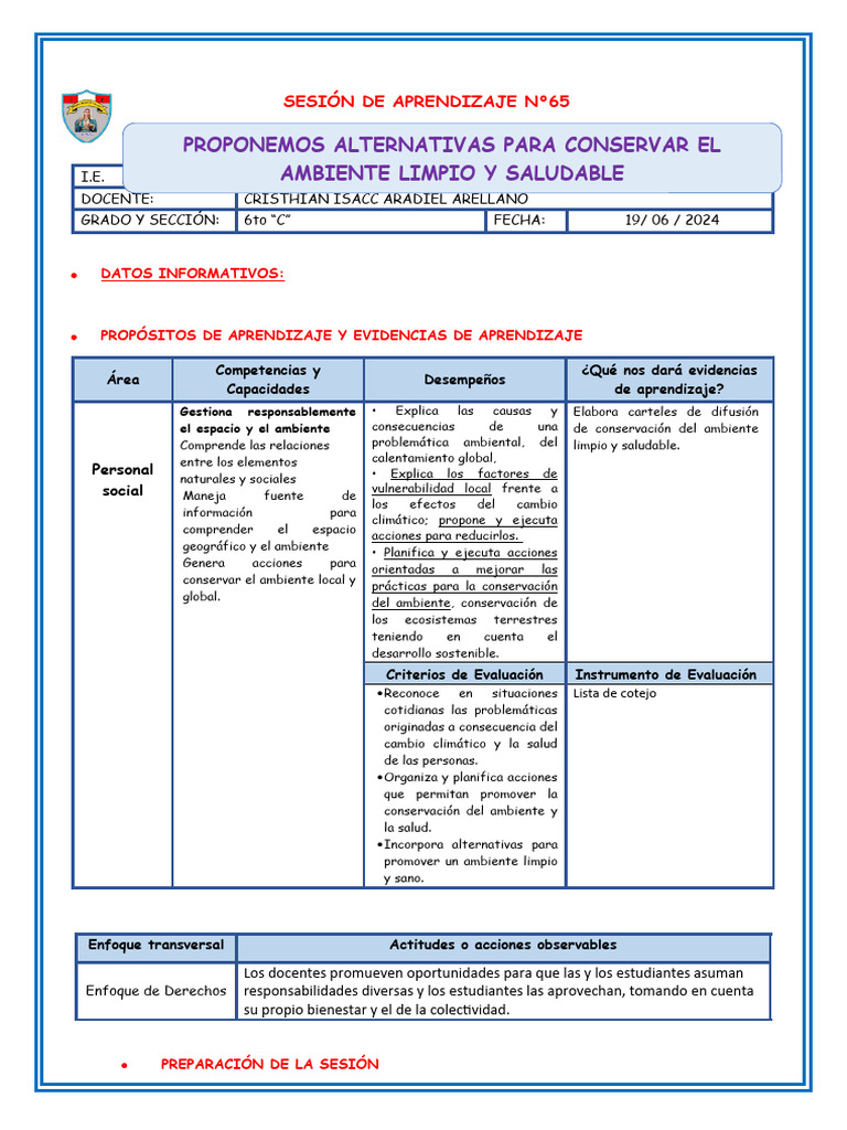 65 SESIÓN Proponemos Alternativas para Conservar El Ambiente Limpio y ...