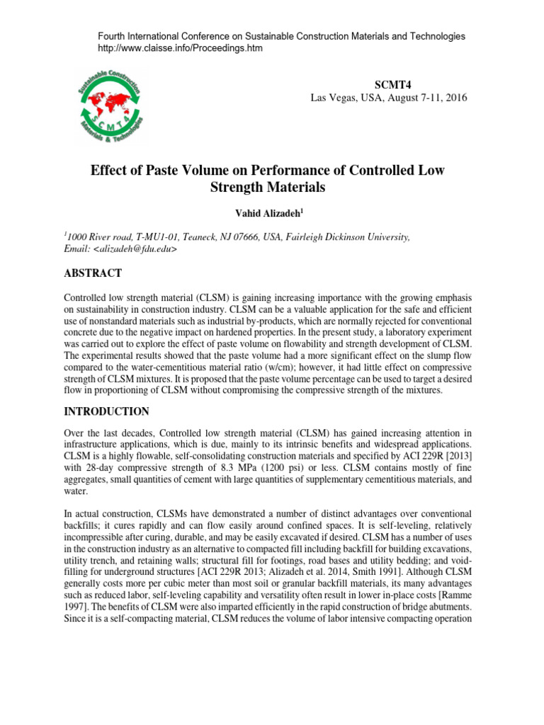 Effect of Paste Volume On Performance of Controlled Low Strength ...