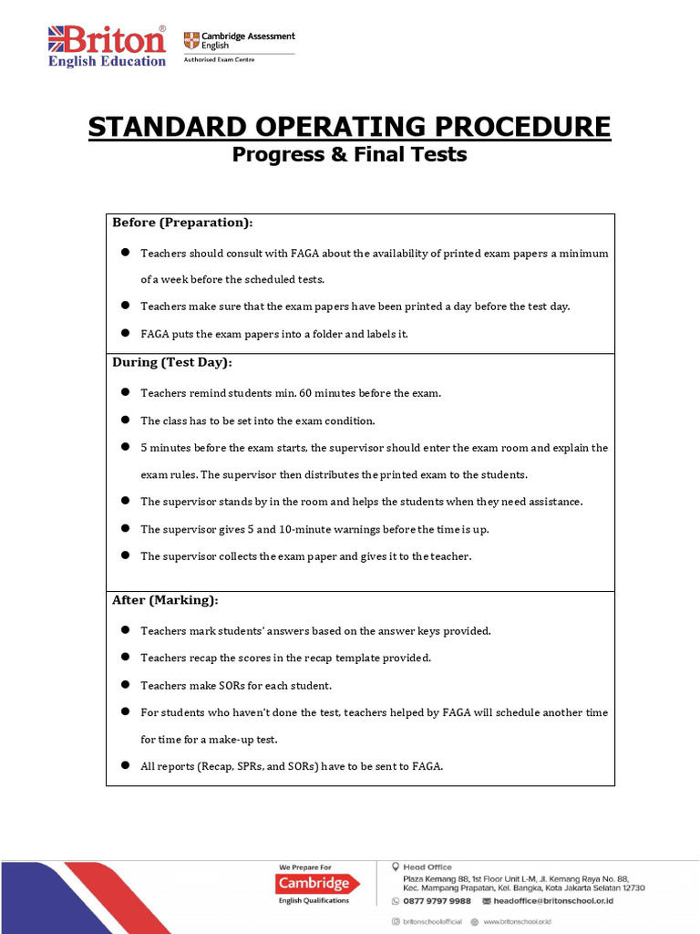 SOP Progress & Final Tests | PDF