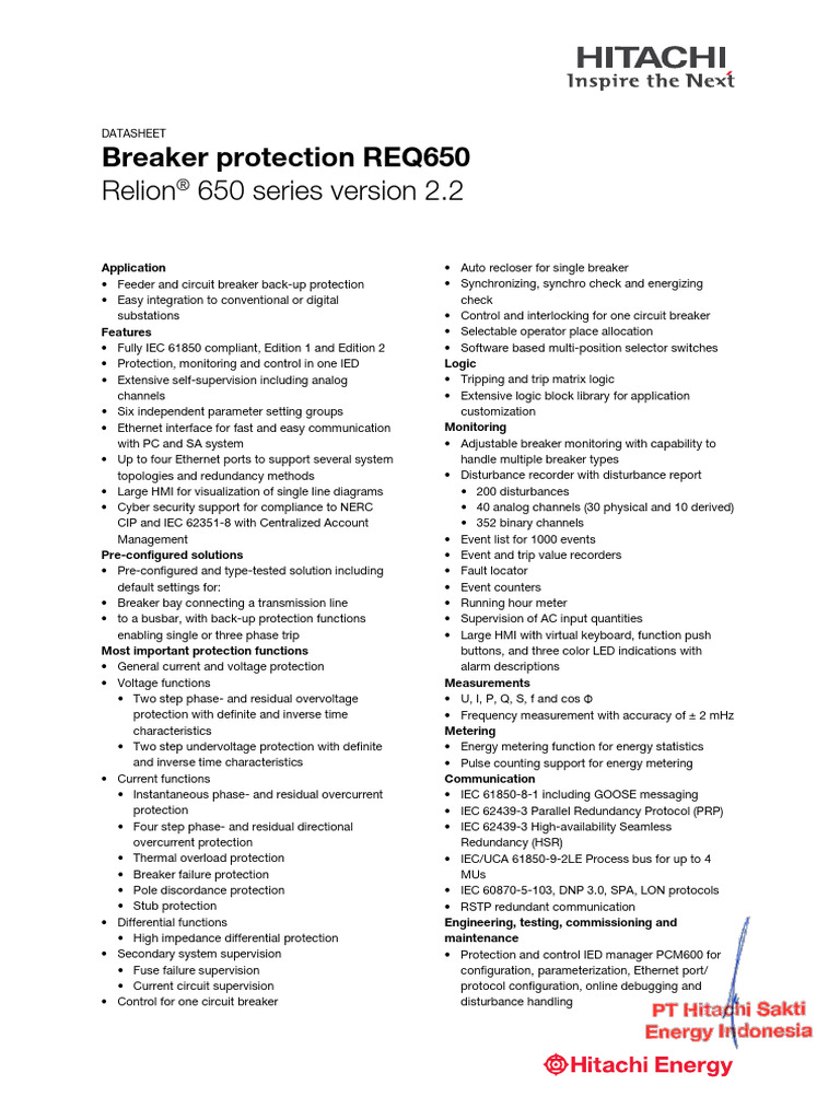 02 - Bpu - Req650 2.2.5 | PDF | Electricity | Electronic Engineering