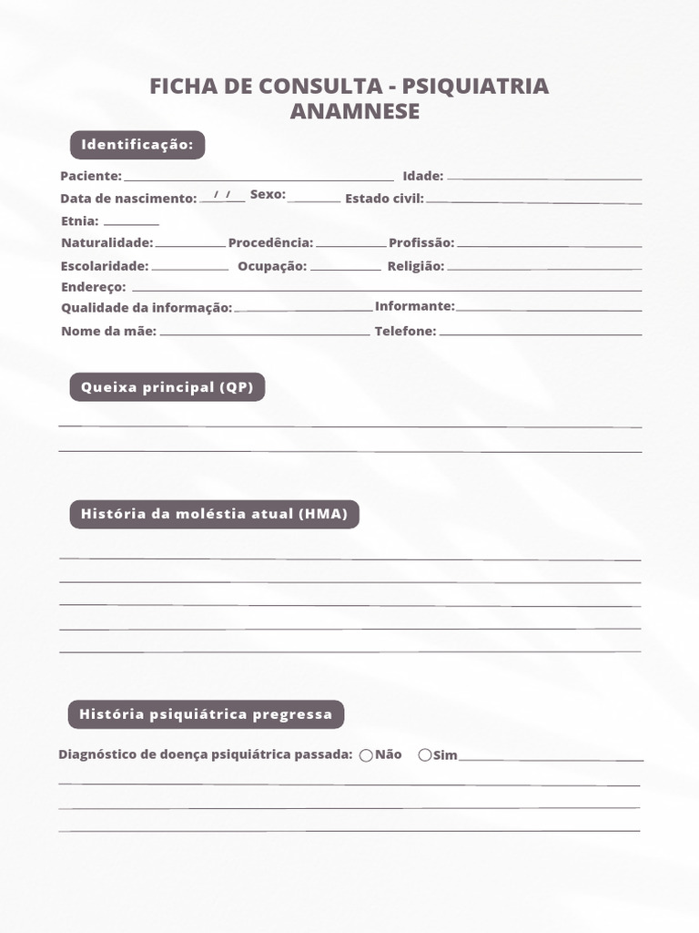 Ficha de Consulta Psiquiátrica Completa | PDF | Psiquiatria | Medicina ...